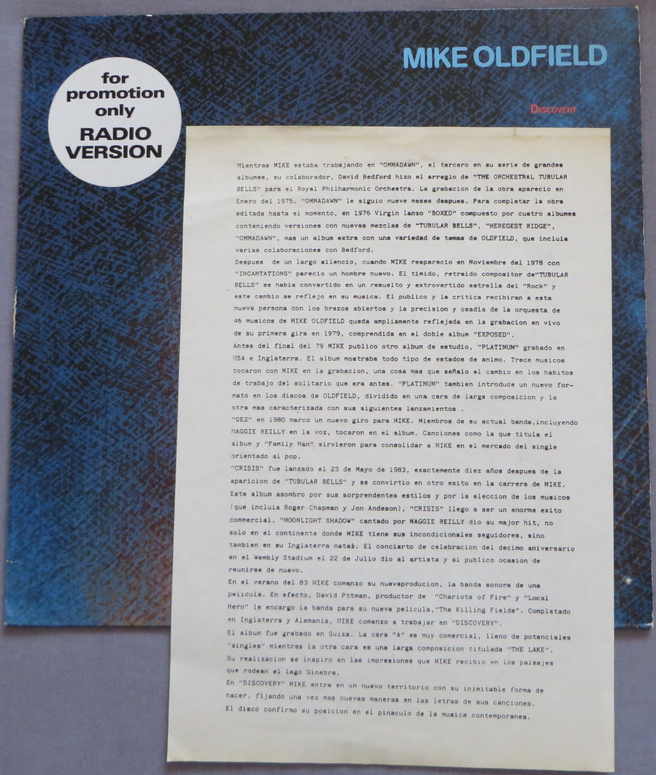 Discovery Virgin Spain LP - Mike Oldfield Worldwide Discography