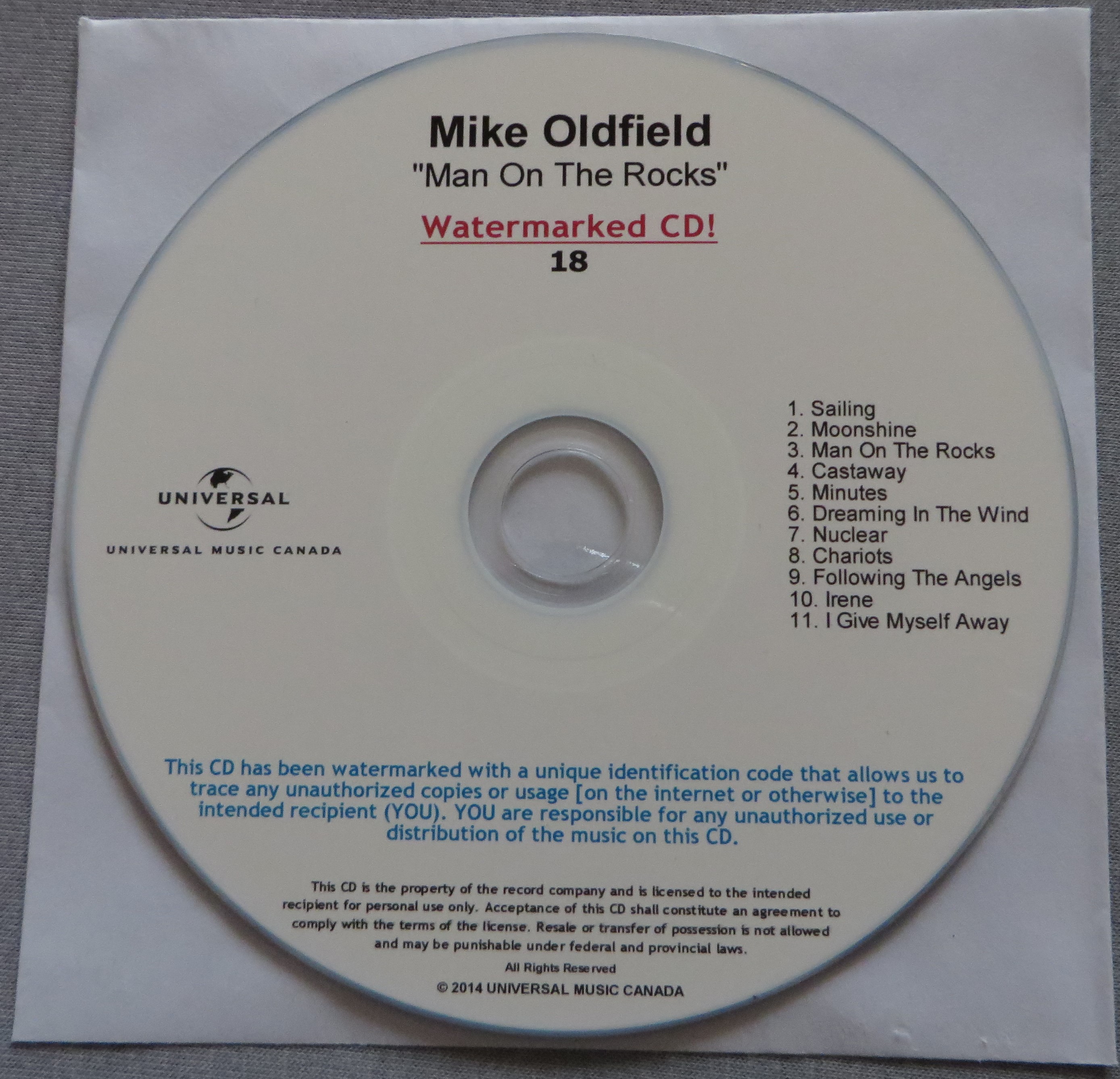 Man On The Rocks Universal Music CD - Mike Oldfield Worldwide Discography
