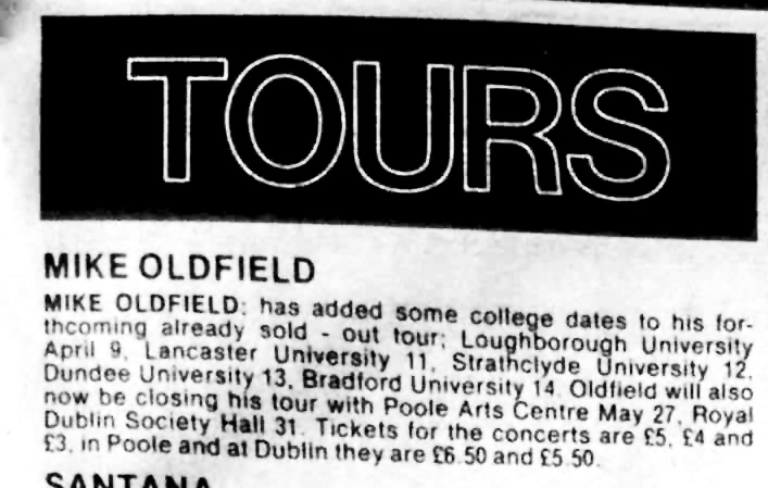 Ensayos de la gira In Concert 1980 - Mike Oldfield - www.mike-oldfield.es